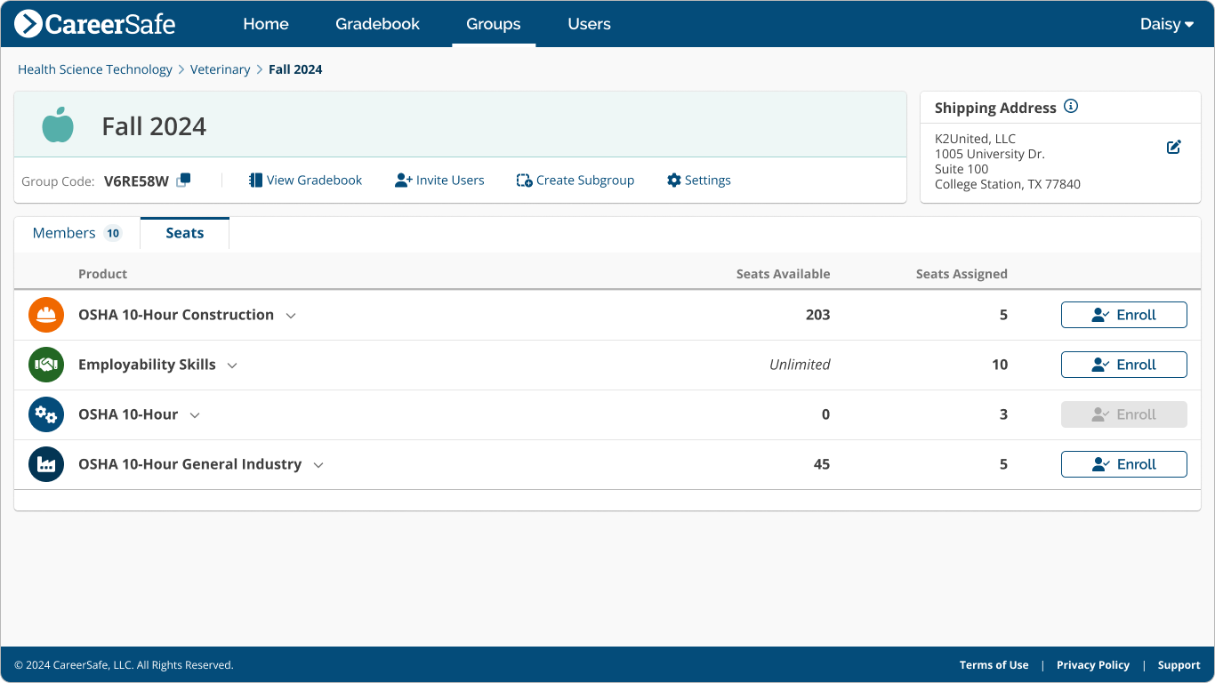 Approving CareerSafe Group Members and Enrolling Students